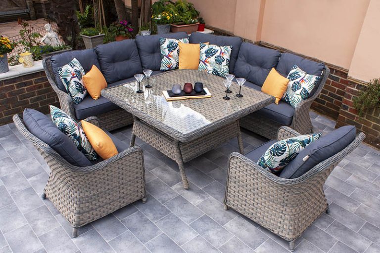 Corfu Woodash Grande Corner Dining Set with 3 Footstools | Firmans Direct