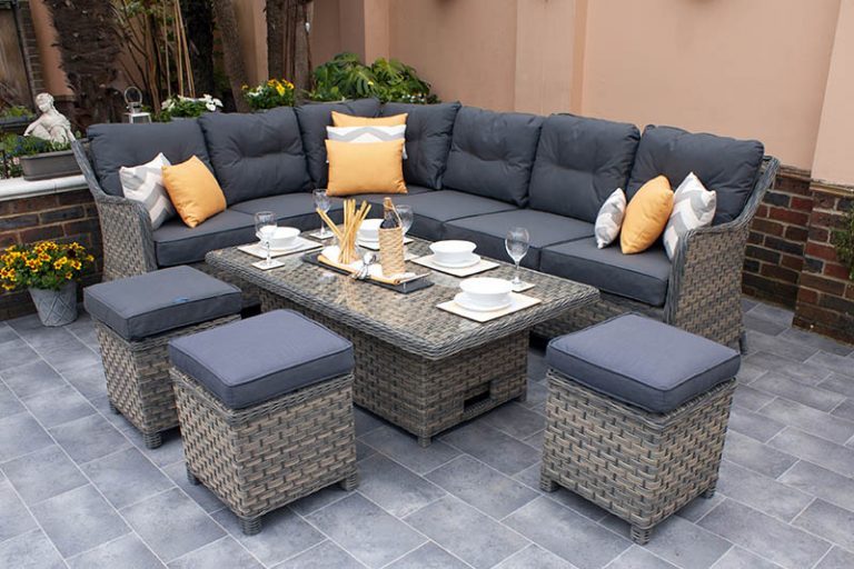 Corfu Woodash Grande Corner Dining Set with 3 Footstools – Firmans Direct
