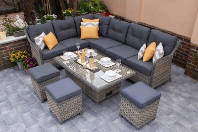 Corfu Woodash Grande Corner Dining Set with 3 Footstools – Firmans Direct