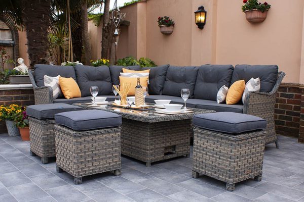 Corfu Woodash Grande Corner Dining Set with 3 Footstools – Firmans Direct
