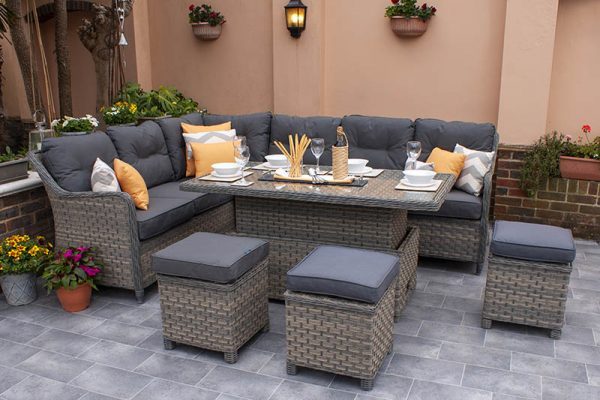 Corfu Woodash Grande Corner Dining Set with 3 Footstools – Firmans Direct