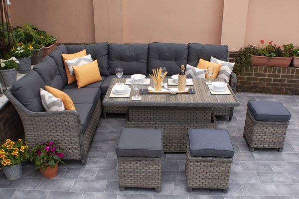 Corfu Woodash Grande Corner Dining Set with 3 Footstools – Firmans Direct