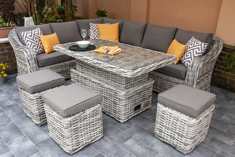 Miami Pearl Grande Corner Dining Set with Footstools – Firmans Direct