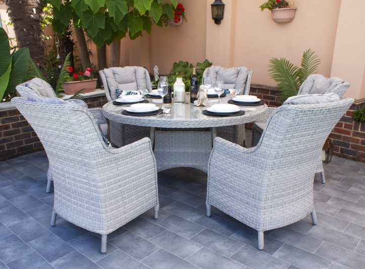 Corfu Stone 150cm Round Dining Set – Firmans Direct