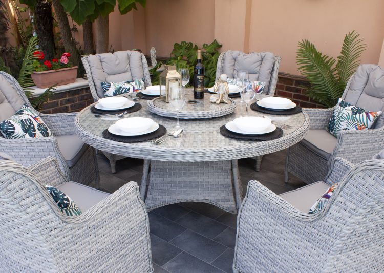 Corfu Stone 150cm Round Dining Set – Firmans Direct