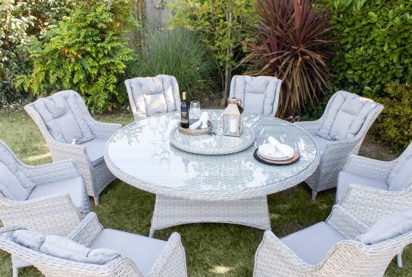 Corfu Stone 180cm Round Dining Set – Firmans Direct