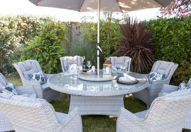 Corfu Stone 180cm Round Dining Set – Firmans Direct