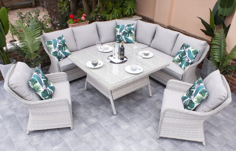 Corfu Stone Corner Dining Set with Armchairs – Firmans Direct