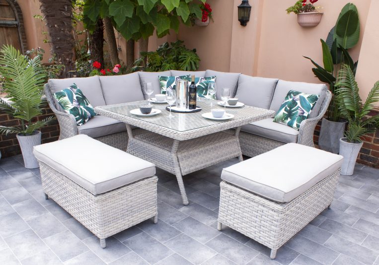 Corfu Stone Corner Dining Set with Benches – Firmans Direct