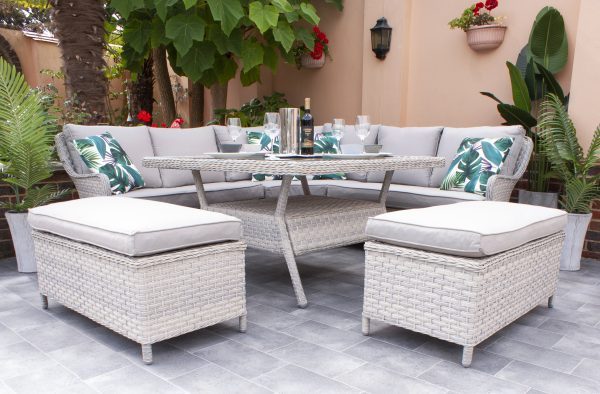Corfu Stone Corner Dining Set with Benches – Firmans Direct