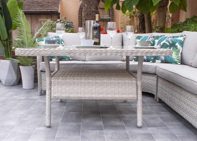 Corfu Stone Corner Dining Set with Benches – Firmans Direct