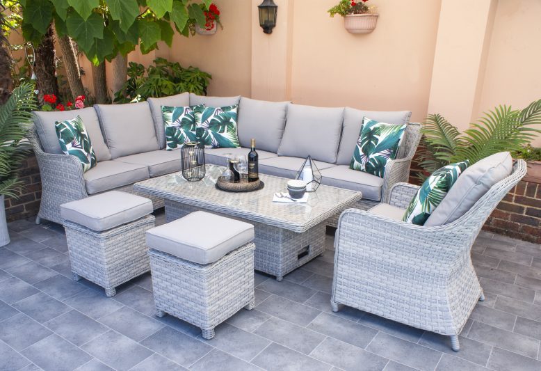 Corfu Stone Grande Corner Dining Set with Armchair – Firmans Direct
