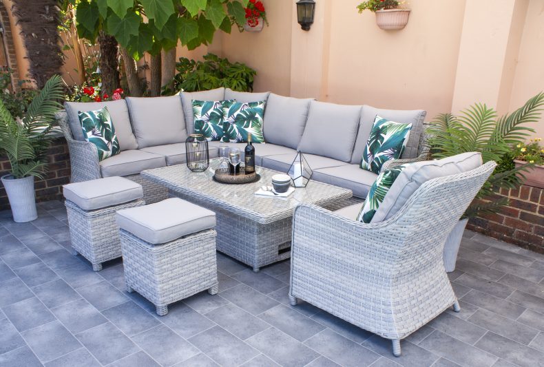 Corfu Stone Grande Corner Dining Set with Armchair – Firmans Direct