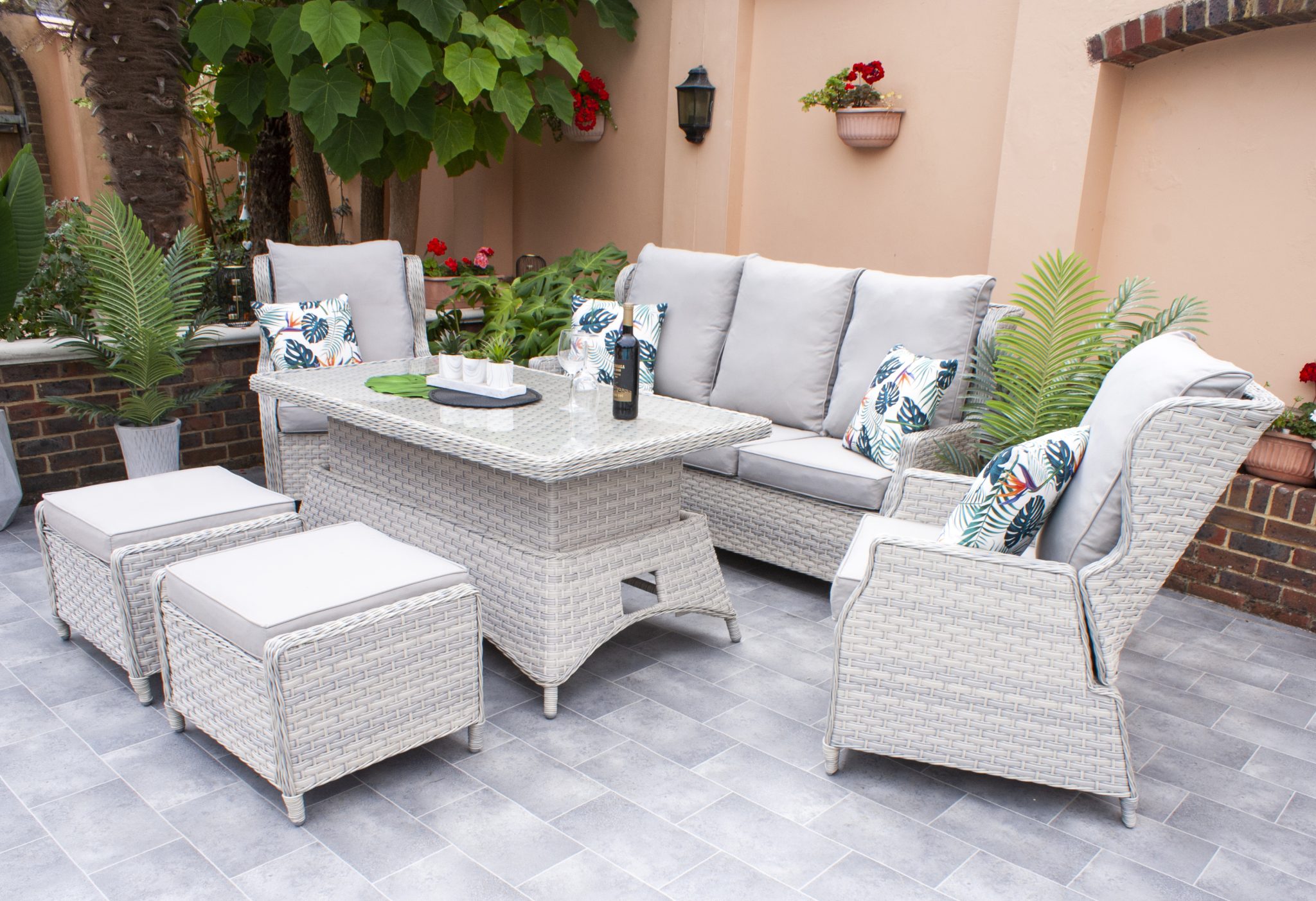 Corfu Stone High Back Reclining Dining Set – Firmans Direct
